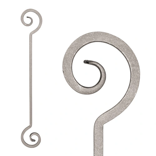 Forged Steel Scroll End Baluster. 4-31/64" W, 30" H, 3.95 lbs